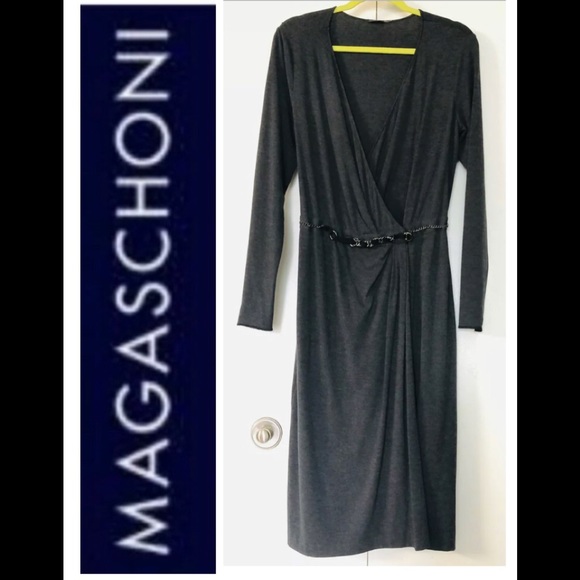 Magaschoni | Dresses | Magaschoni Wrap Dress S Waist Chain Stretch Soft ...